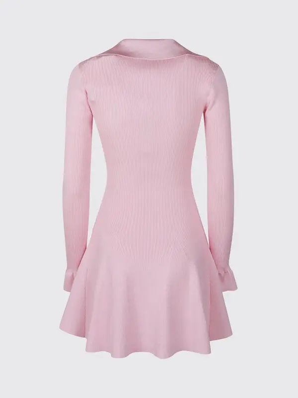 SELF-PORTRAIT Slim Fit Knit Mini Dress With Jewelled Buttons And Shawl Collar