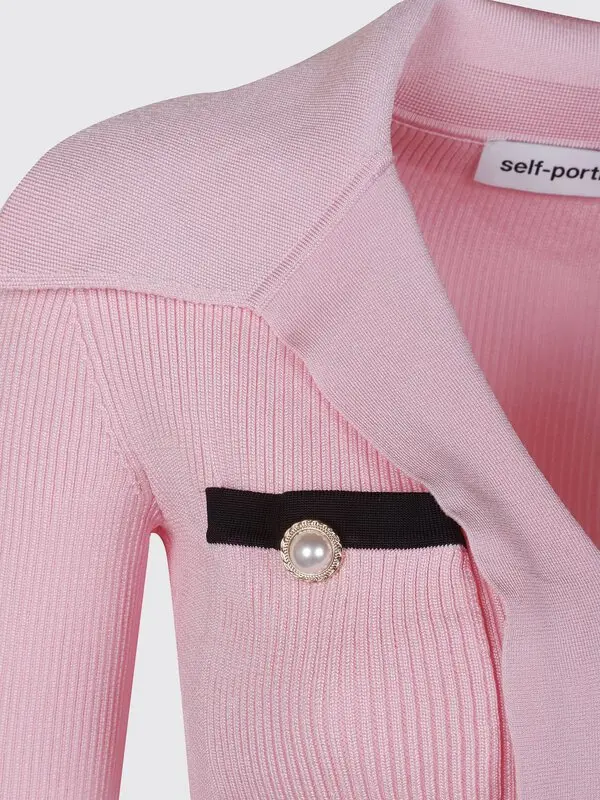 SELF-PORTRAIT Slim Fit Knit Mini Dress With Jewelled Buttons And Shawl Collar