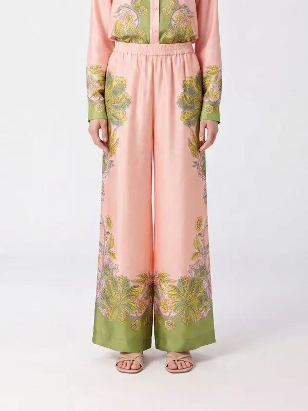 La DoubleJ High-waist Floral Silk Palazzo Trousers