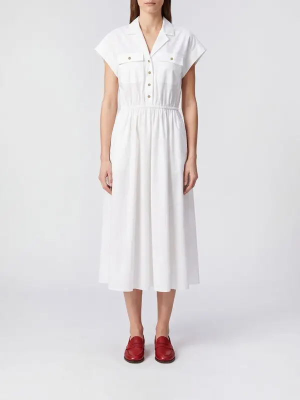 Tory Burch Midi Chemisier Dress In Cotton With Revere Collar And A-line Silhouette