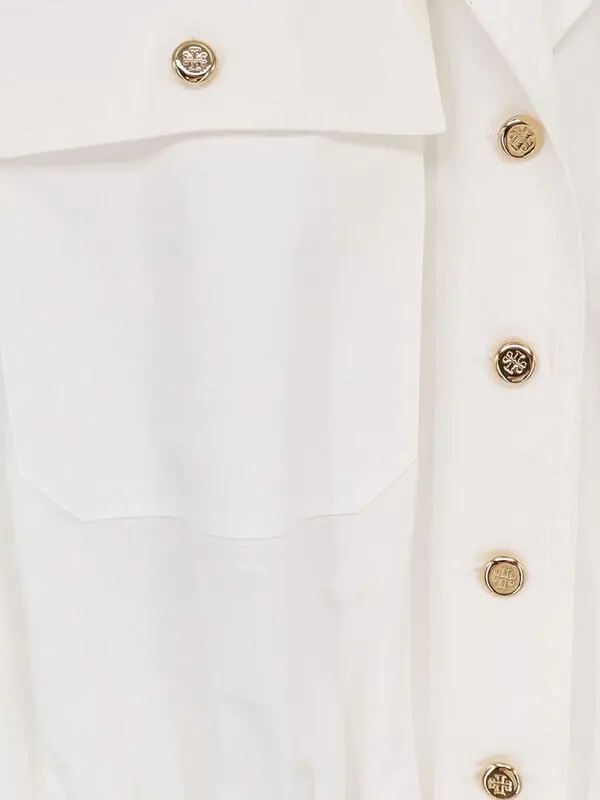 Tory Burch Midi Chemisier Dress In Cotton With Revere Collar And A-line Silhouette