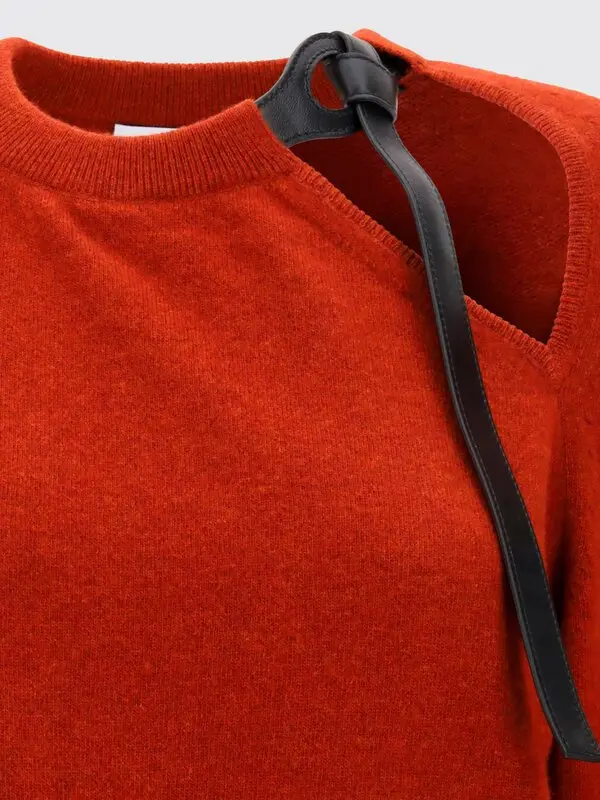 FERRAGAMO Merino Wool Crewneck Sweater With Cut-out Detail And Tie - Brick Red