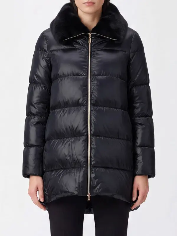 Herno Water-repellent Quilted Nylon Short Down Jacket With Fur Collar - Black