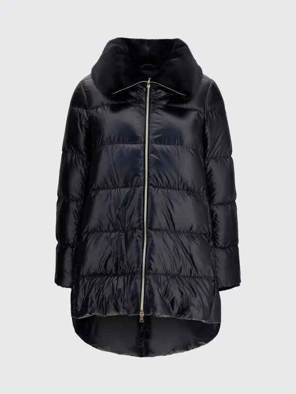 Herno Water-repellent Quilted Nylon Short Down Jacket With Fur Collar - Black