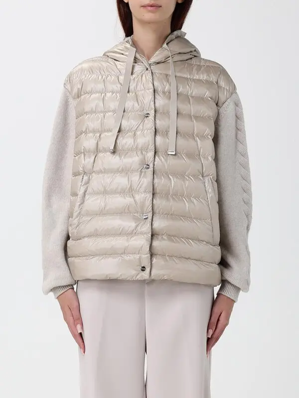 Herno Short Waterproof Nylon Down Jacket With Hood And Ribbed Cuffs - Cream