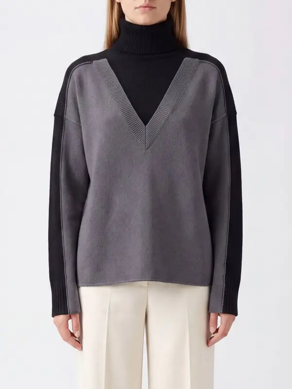 MAISON MARGIELA Bi-color Wool Turtleneck Sweater - Black