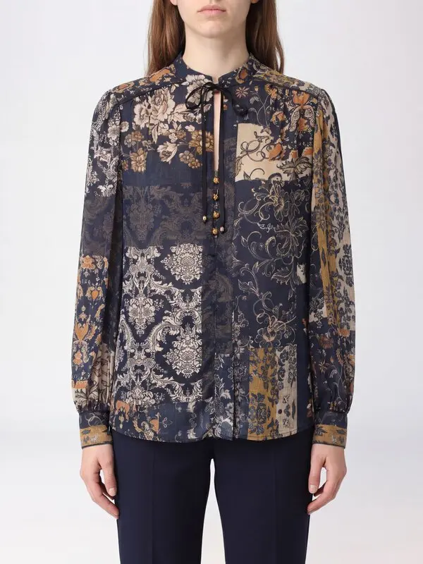Liu Jo Printed Patchwork Blouse With Neck Tie