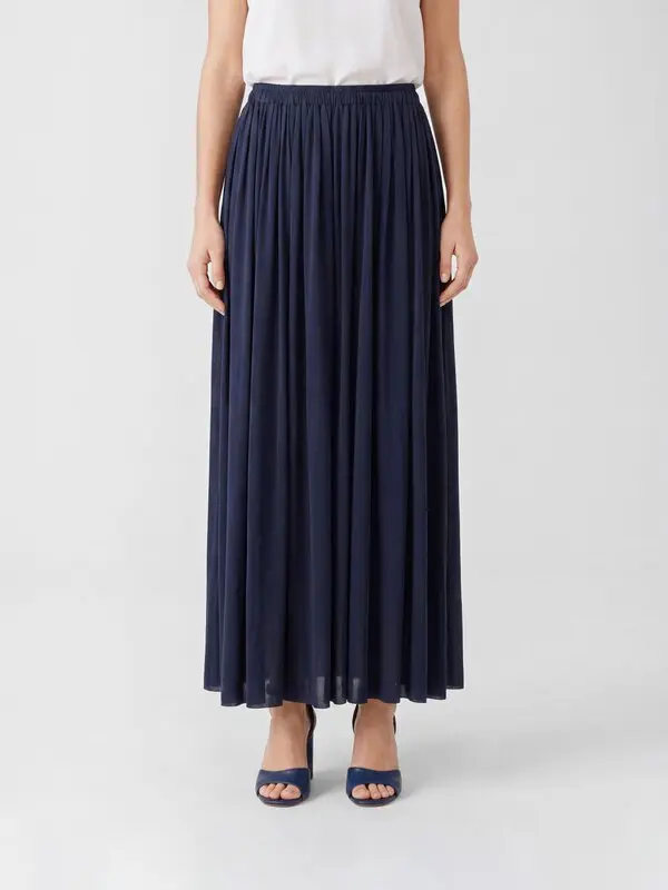 Max Mara Livrea Flared Midi Skirt In Silk Blend With High Elasticated Waist - Blue