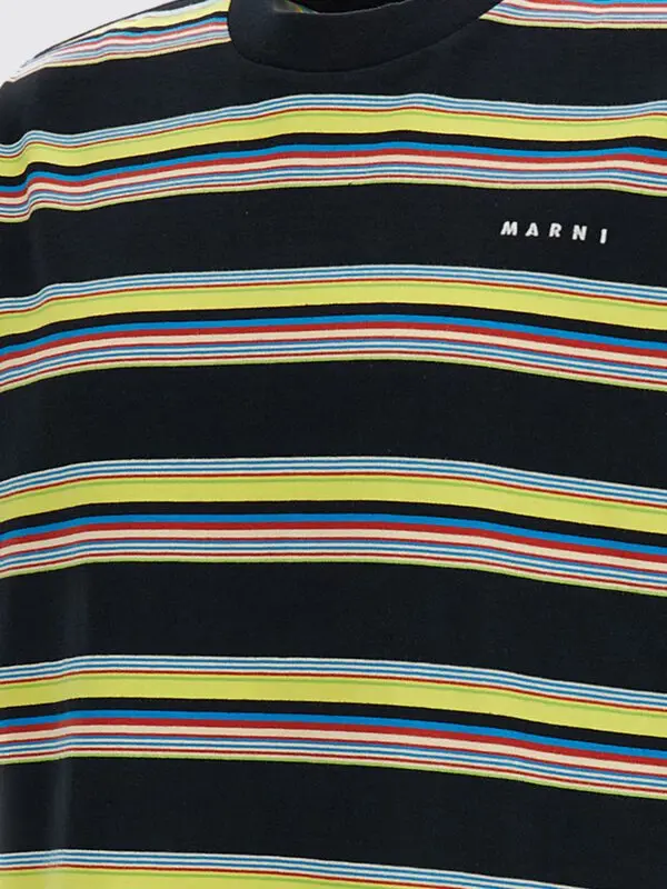 Marni Relaxed Fit Striped Cotton T-shirt With Contrast Logo