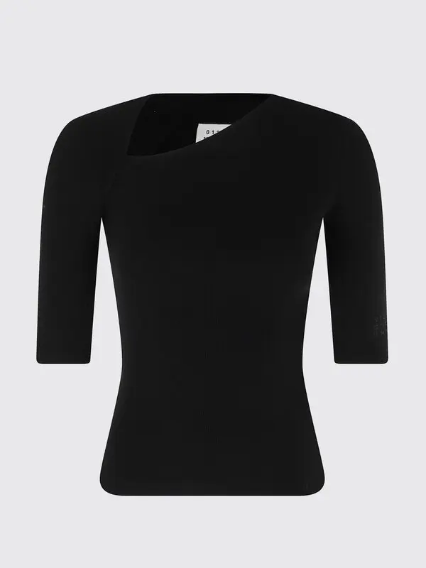 MAISON MARGIELA Ribbed Knit Asymmetrical Top - Black