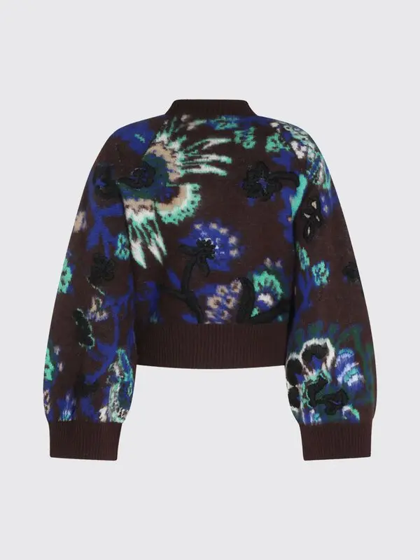 Sacai Wool Bomber Jacket With Balloon Sleeves And Floral Embroidery