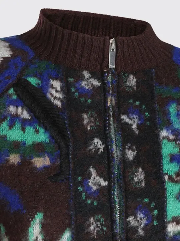 Sacai Wool Bomber Jacket With Balloon Sleeves And Floral Embroidery