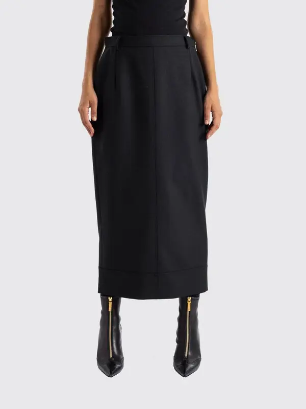 Thom Browne High-waisted Wool Pencil Skirt With A Midi Length And Back Slit