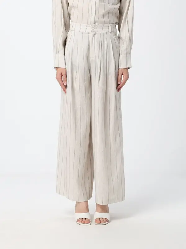 ELEH High-waisted Striped Linen-blend Palazzo Trousers