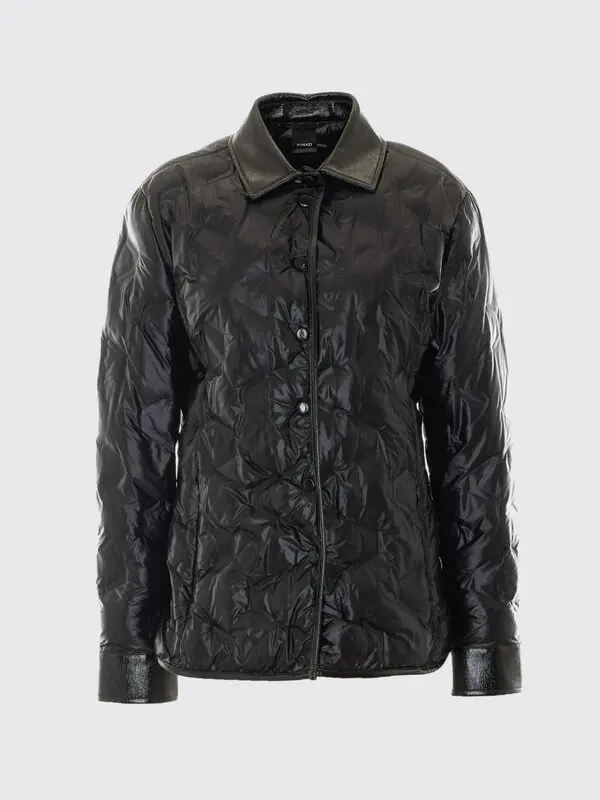 Pinko Quilted Nylon Shirt-style Down Jacket With Dropped Shoulders - Black