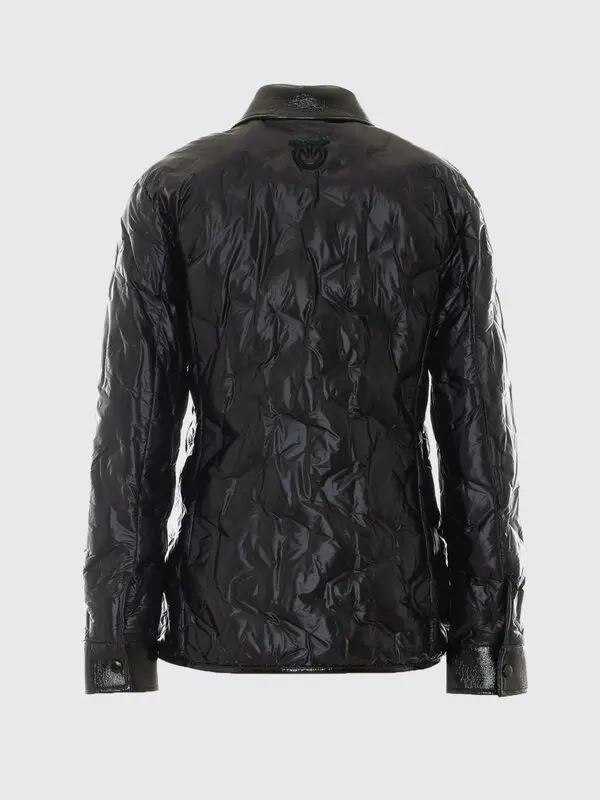 Pinko Quilted Nylon Shirt-style Down Jacket With Dropped Shoulders - Black