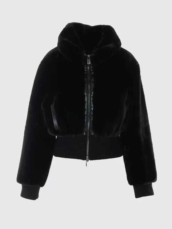 Pinko Faux Fur Zip-up Jacket With High Neck And Elasticated Cuffs - Black