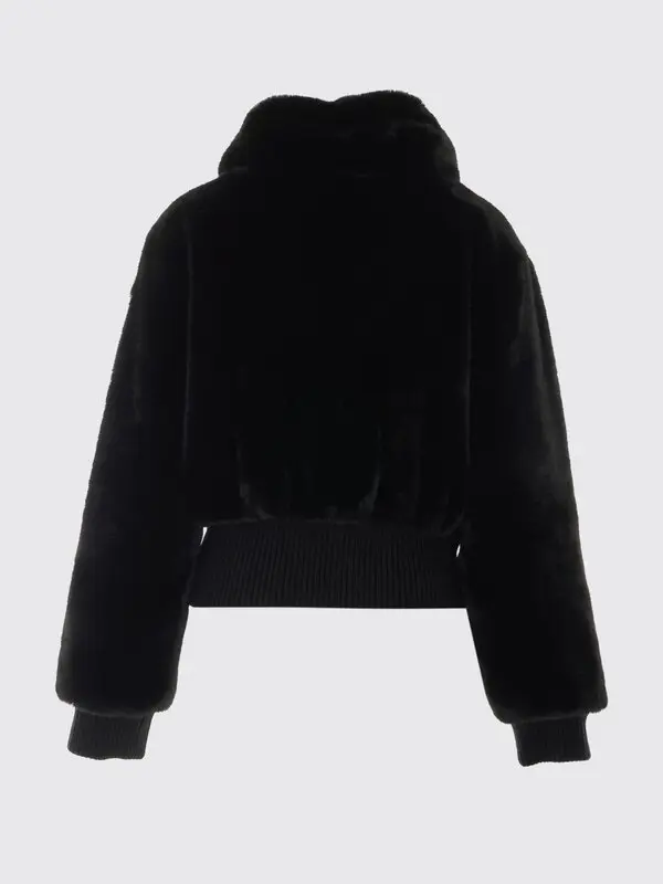 Pinko Faux Fur Zip-up Jacket With High Neck And Elasticated Cuffs - Black