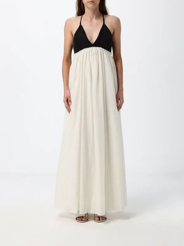 ELEH Abstract Print Cotton Muslin Maxi Dress With Halter Neck And Thin Straps