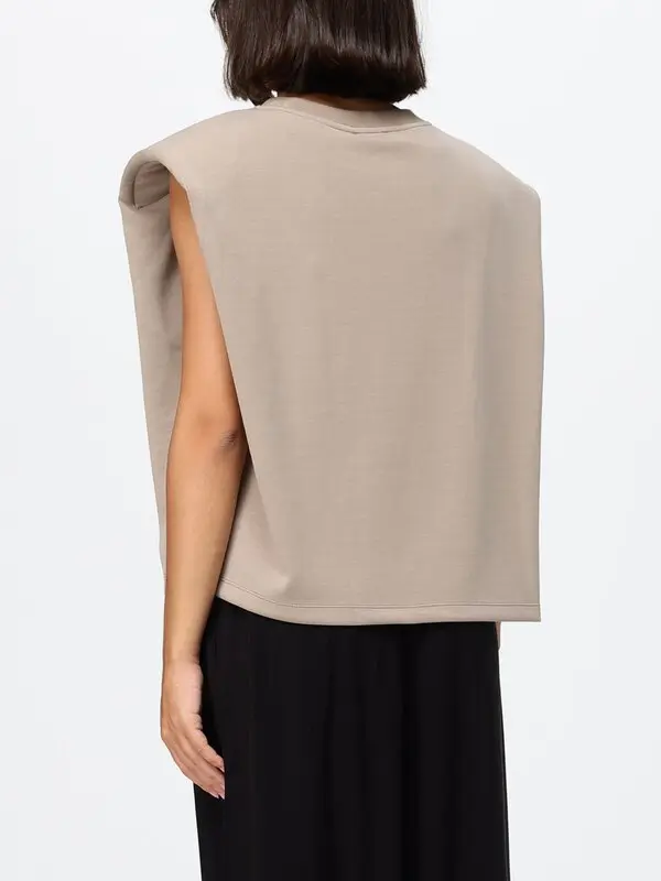ELEH Sleeveless Viscose Blend Top With Padded Shoulders And Crew Neck