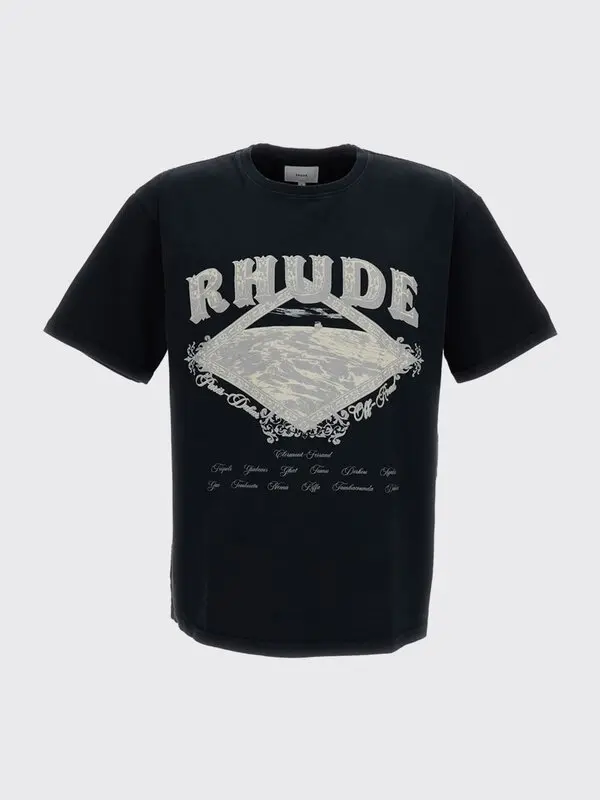 Rhude Regular Fit Crewneck Cotton Logo Print T-shirt With Dropped Shoulders - Black