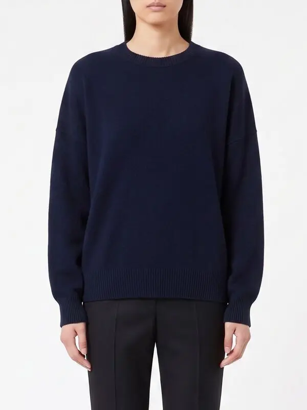 LISA YANG 100% Cashmere Relaxed Fit Crewneck Jumper With Dropped Shoulders - Blue