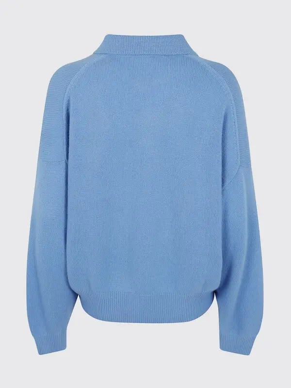 LISA YANG Pure Cashmere Relaxed Fit Long Sleeve Knitted Polo - Blue