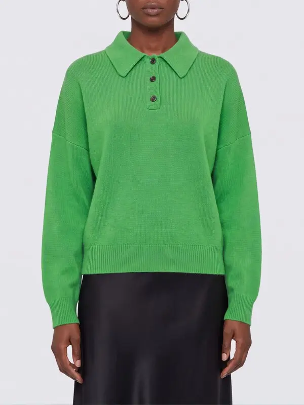 LISA YANG Pure Cashmere Relaxed Fit Long Sleeve Knitted Polo - Forest Green