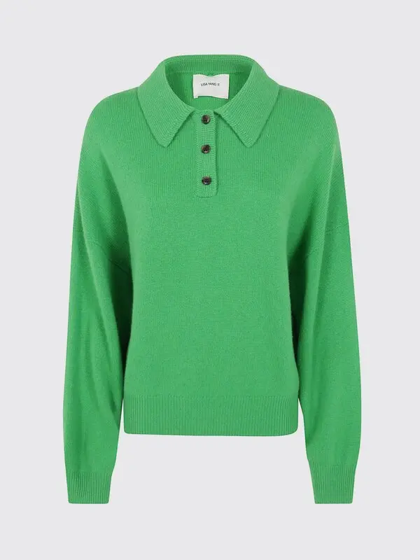 LISA YANG Pure Cashmere Relaxed Fit Long Sleeve Knitted Polo - Forest Green