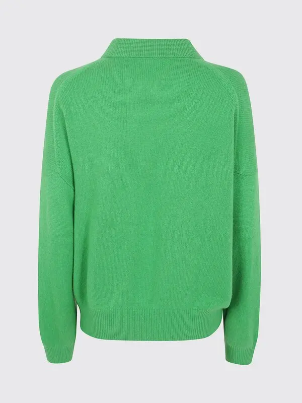 LISA YANG Pure Cashmere Relaxed Fit Long Sleeve Knitted Polo - Forest Green