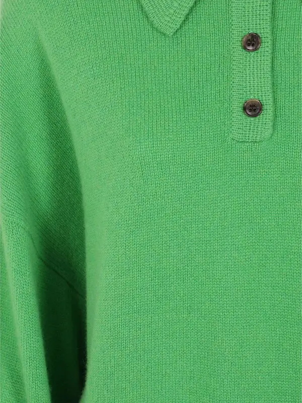 LISA YANG Pure Cashmere Relaxed Fit Long Sleeve Knitted Polo - Forest Green