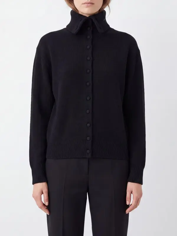 LISA YANG Pure Cashmere High Neck Cardigan - Black