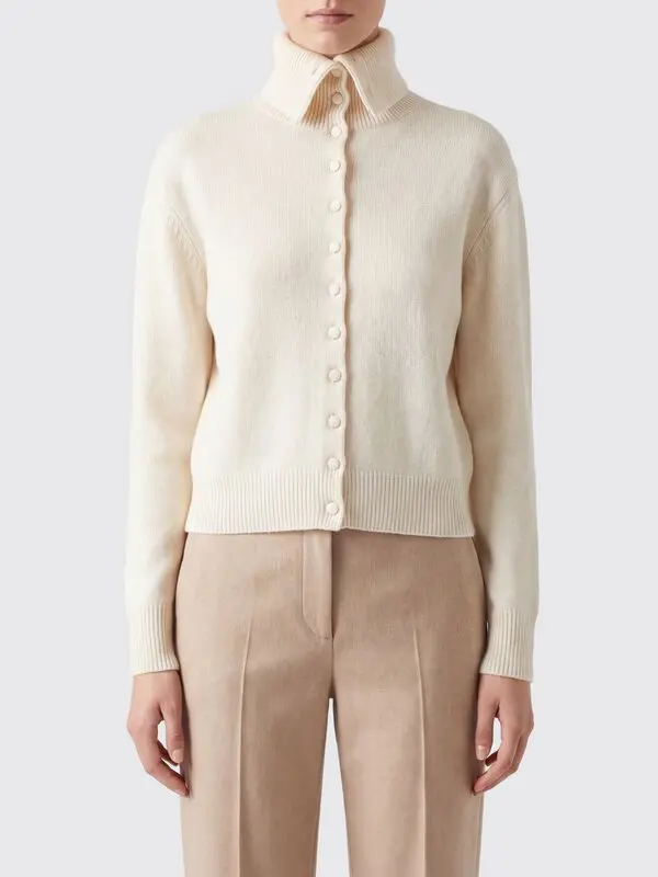 LISA YANG Pure Cashmere High Neck Cardigan - White