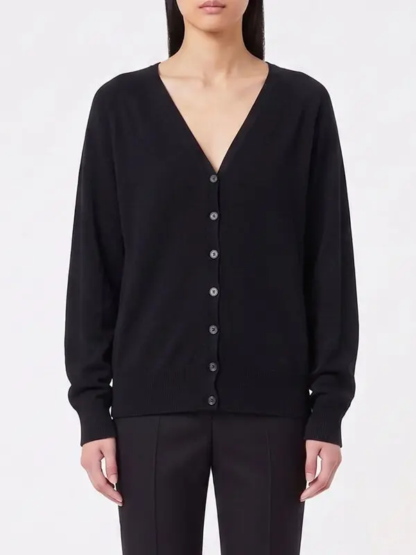 LISA YANG Pure Cashmere Relaxed Fit V-neck Cardigan - Black