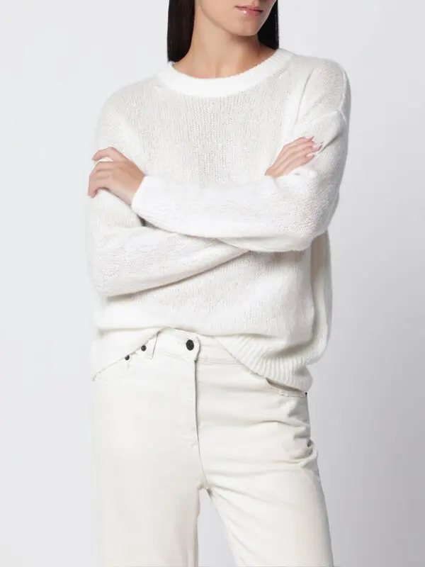 LISA YANG Long-sleeved Cashmere And Silk Blend Crewneck Jumper - White