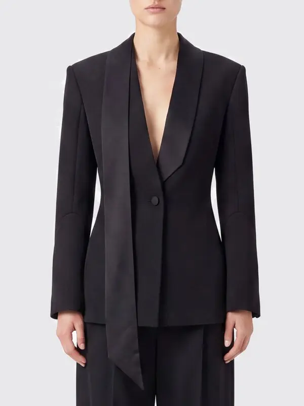 Attico Slim Fit Virgin Wool Blazer With Satin Shawl Collar