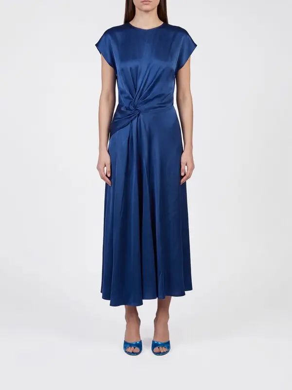 Victoria Beckham Asymmetrical Ruched Waist Midi Dress