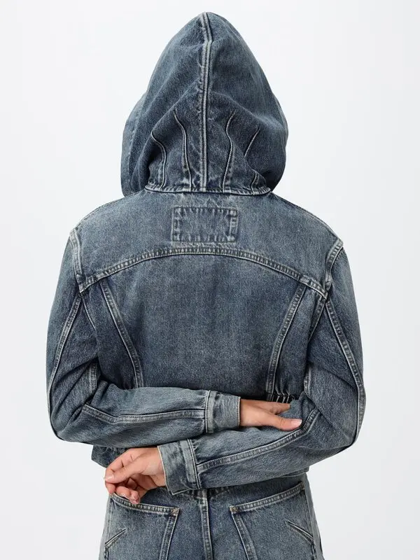 Alaïa Cropped Hooded Denim Jacket
