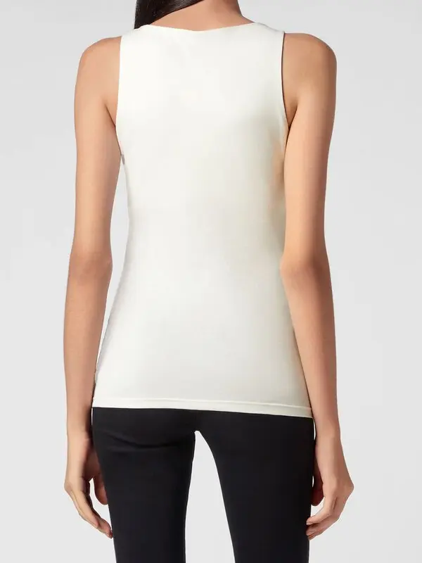 Philipp Plein Slim Fit Square Neck Jersey Tank Top With Embroidered Logo - Ivory