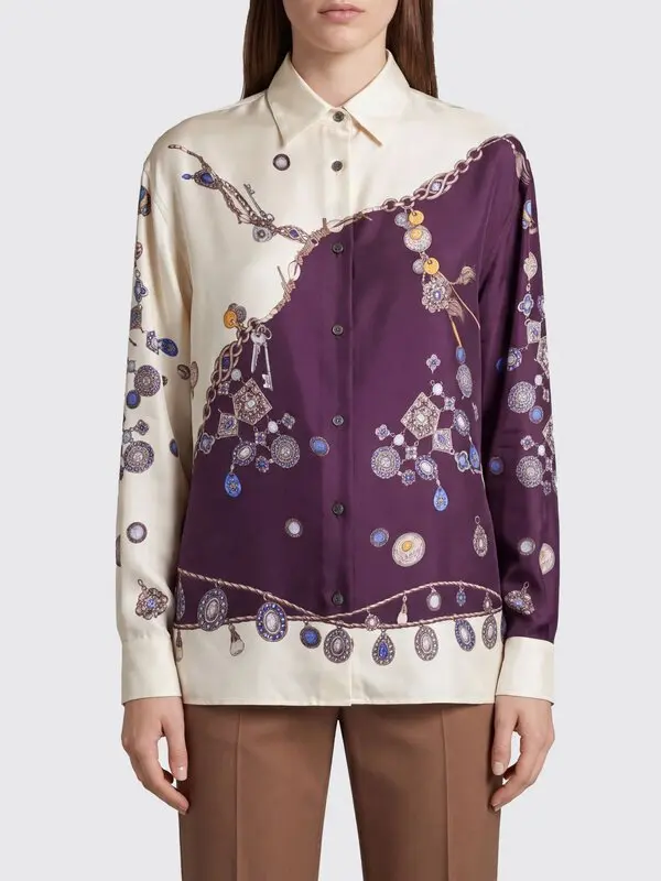 Versace Medusa Chain Print Silk Shirt - Burgundy