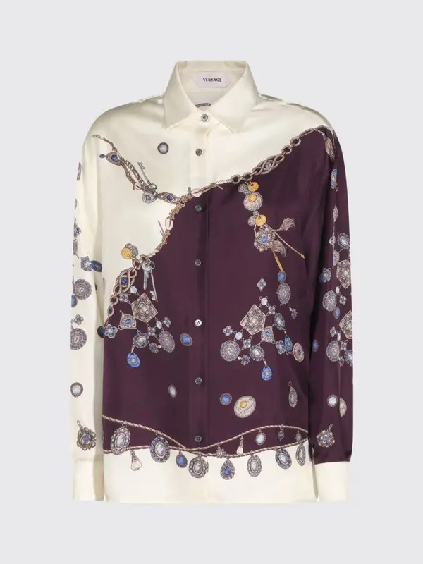 Versace Medusa Chain Print Silk Shirt - Burgundy
