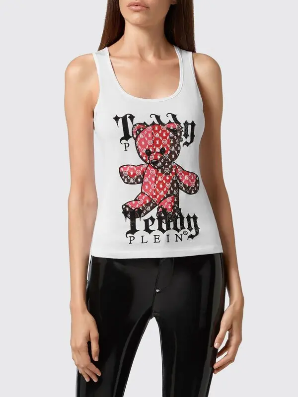 Philipp Plein Teddy Bear Print Square Neck Tank Top