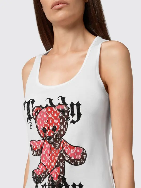Philipp Plein Teddy Bear Print Square Neck Tank Top