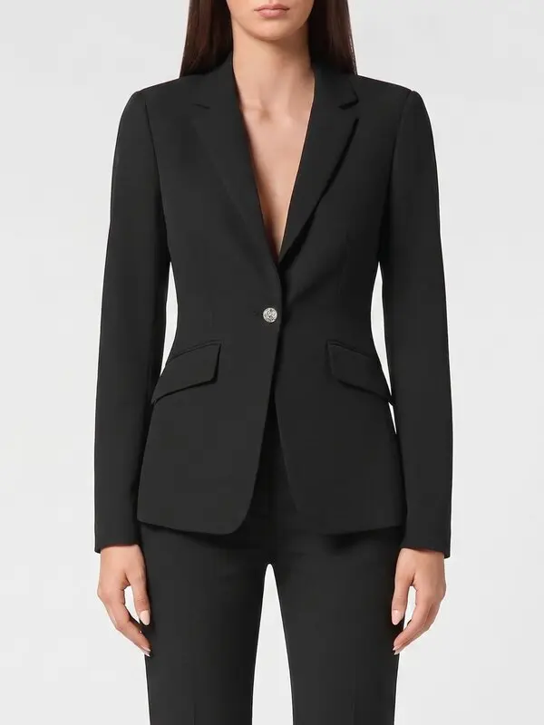 Philipp Plein Single-breasted Cropped Crêpe Blazer With Skull Print And Rhinestones - Black