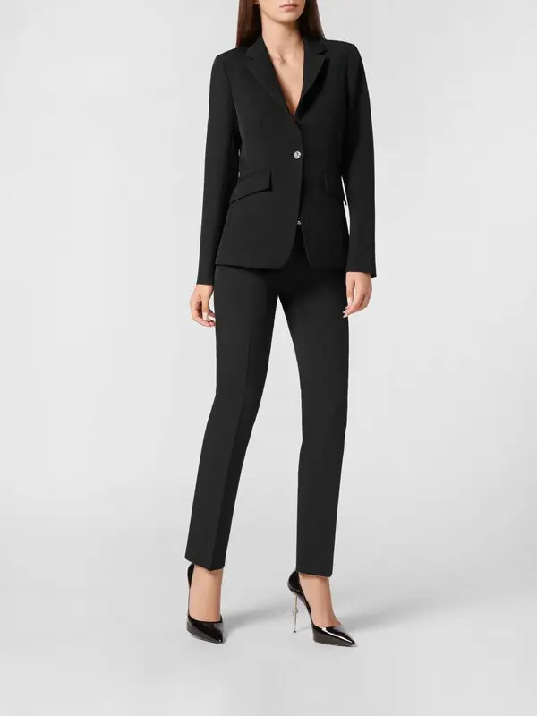 Philipp Plein Single-breasted Cropped Crêpe Blazer With Skull Print And Rhinestones - Black