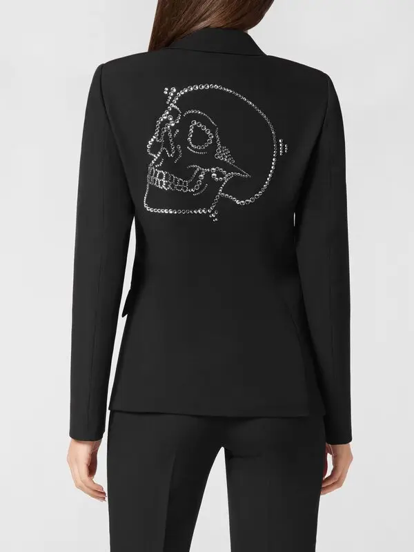 Philipp Plein Single-breasted Cropped Crêpe Blazer With Skull Print And Rhinestones - Black