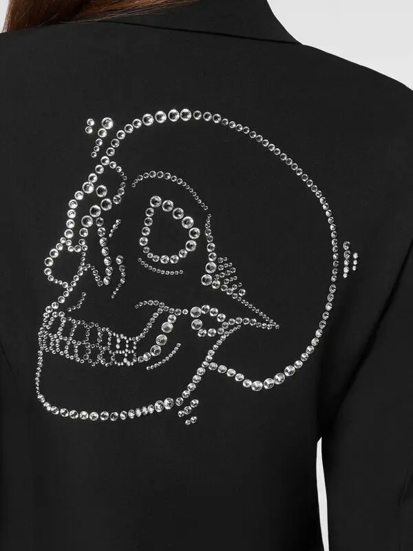 Philipp Plein Single-breasted Cropped Crêpe Blazer With Skull Print And Rhinestones - Black