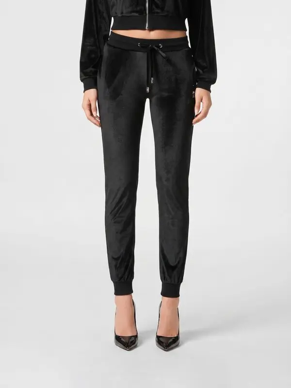 Philipp Plein Slim Fit Chenille Velvet Jogging Trousers With Drawstring Waist - Black