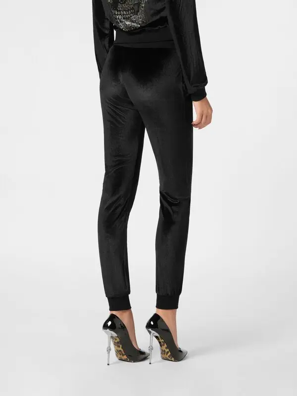 Philipp Plein Slim Fit Chenille Velvet Jogging Trousers With Drawstring Waist - Black