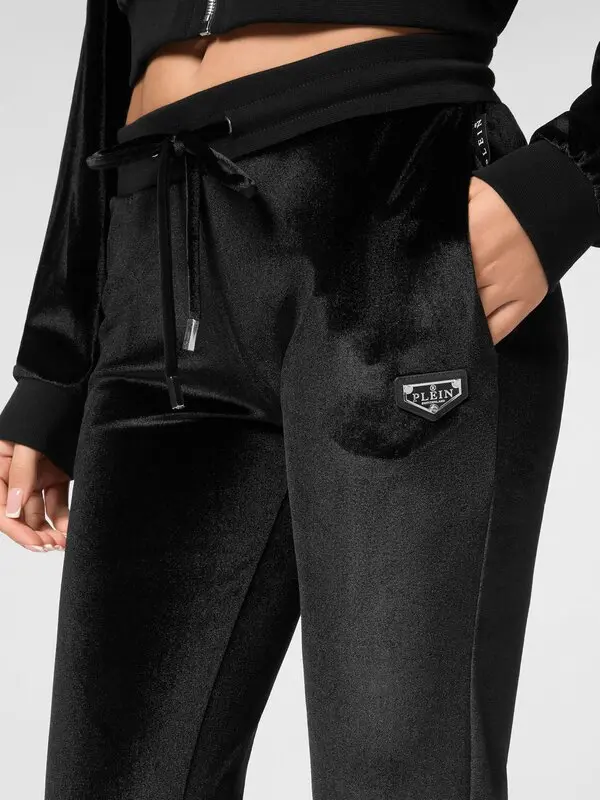 Philipp Plein Slim Fit Chenille Velvet Jogging Trousers With Drawstring Waist - Black